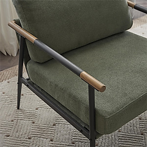 Penifun Modern Chic Accent Metal Frame, Upholstered Chenille Living Room Chairs with Removable Seat & Back Cushion, Comfy Leisure Lounge Reading Side Armchair for Bedroom, Green