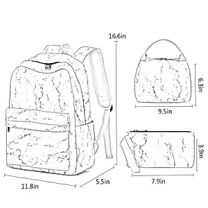 Sunborls Backpack For Teen Girls Lightweight High-Capacity Student Bookbag Women Backpack With Lunch Bag Pencil Bags Student Bookbags 3pcs（Marble White）