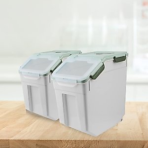 RUIAN Large Airtight Storage Container,25lb Flour Rice Storage Containers Bin with Wheels Seal Locking Lid, with Measuring Cup&Scoop for Flour, Rice, Grain(Green, 4PCS)