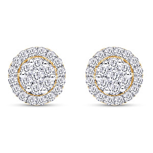 SAVEARTH DIAMONDS Halo Cluster Design, 1/2 Cttw Round Cut Lab Created Moissanite Diamond Stud Earrings for Women in 14k Yellow Gold Over Sterling Silver (VVS1 Clarity, 0.50 Cttw)