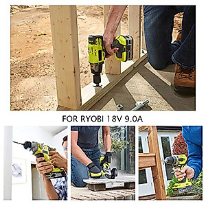 Jialitt 9.0Ah Li-ion P108 Replacement Battery for Ryobi 18V ONE+ P102 P103 P105 P107 P108 P109 Cordless Tool Battery with LED Indicator