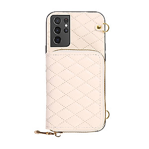 Furiet Detachable Crossbody Strap Wallet Case for Samsung Galaxy S21 Ultra 5G Zipper Purse, Multi Card Slots, PU Leather Stand Shockproof Cell Phone Cover for S21ultra 21S S 21 21ultra G5 Women Beige