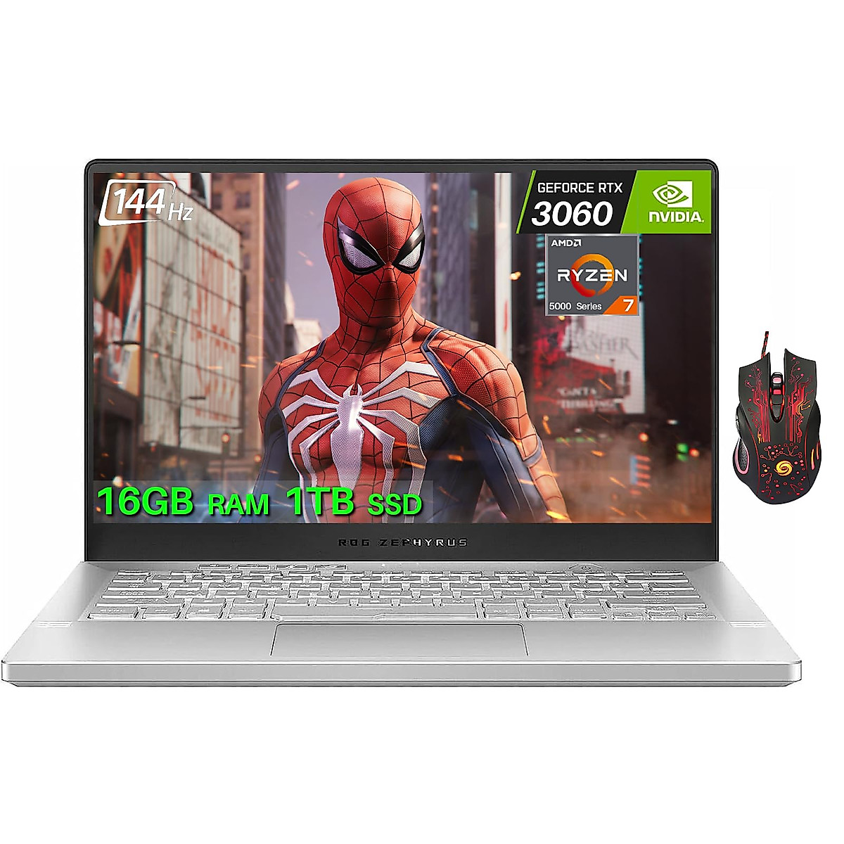 ASUS ROG Zephyrus Gaming Laptop 2023 Newest, 14" FHD 144HZ Display, AMD Ryzen 7 5800HS(Up to 4.4 GHz), NVIDIA GeForce RTX 3060 Graphics, 16GB RAM, 1TB SSD, Bluetooth, Wifi6, Windows 11 Home, White