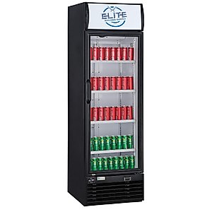 Elite Kitchen Supply Commercial Glass Door Merchandiser Refrigerator, ETL NSF Upright Display Fridge Cooler, Fan Cooling Stainless Steel, Black, 27" W 14.7 cu. ft. GDC-14