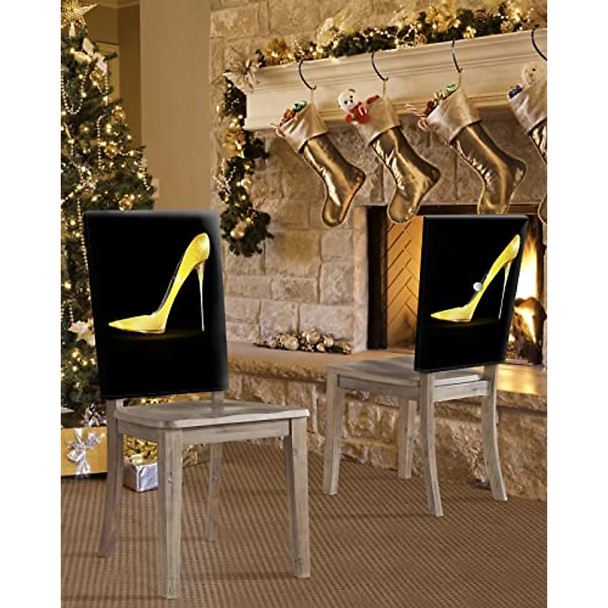 Queen Area 8Pack Dining Chair Slipcovers Shiny Golden High Heels Chair Back Covers Decorations Chair Slipcovers for Party Home Decor