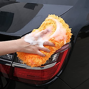 Polyte Microfiber Scratch Free Car Wash Detailing Exterior Interior Sponge Set, 3 Pack (4.25x9 in, Orange)