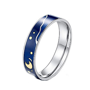 PAURO Couples Women's Stainless Steel Van Gogh's Sky Ring Romantic Promise Band Size 9