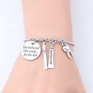 PLITI Dentist Bracelet Dental Hygienist DA DH Graduation Gift She Believed She Could So She Did Bangle for Dental Assistant (she believed tooth bg)