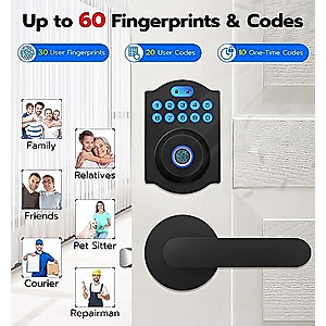 eLinkSmart Keyless Entry Door Lock Deadbolt with Handle Set, Fingerprint Door Lock with Door Knob Lever, Biometric Electronic Automatic Smart Digital Keypad Code Combination Door Lock for Front Door