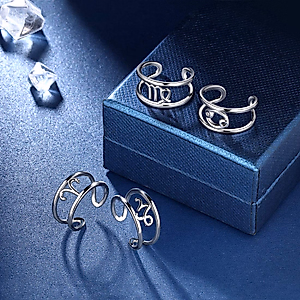 beautlace Taurus Adjustable Ring Constellation Astrology Silver Plated Opening Statement Horoscope Zodiac Ring for Women Men Jewelry Gift KR0002J-W