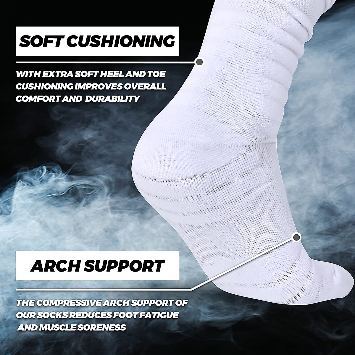 IRAMY Scrunch Ultra Long Football Socks 2 Packs Combed Cotton With Ankle Support Padded Knee High Socks Tube Sock Youth Adult
