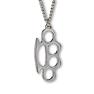 Real Metal Replica “Knucks Charm” Polished Silver Finish Pendant Necklace Twenty Inch Chain