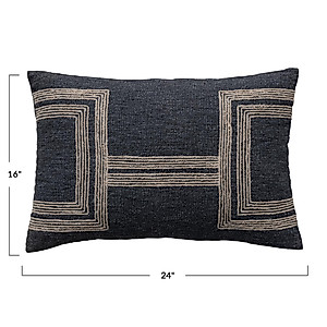 Creative Co-Op 24 Inches Cotton Blend Lumbar Jute Embroidery, Charcoal and Natural Pillow, Gray