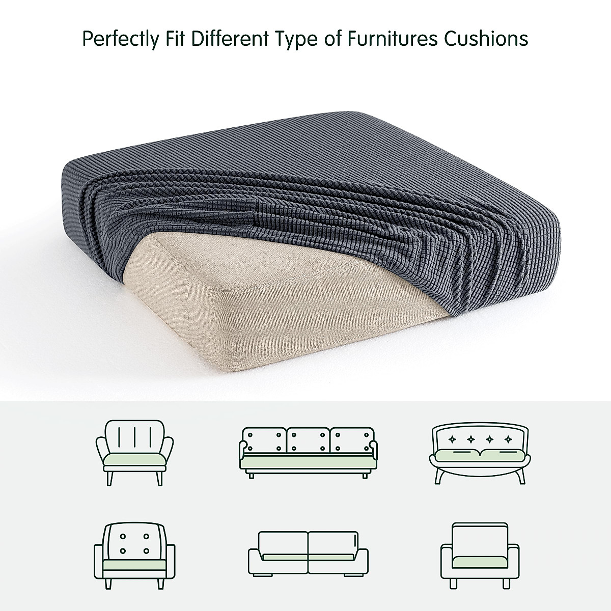 CHUN YI Stretch Loveseat Couch Cushion Cover Suitable for 2 Settee, Sofa Seat Slipcover with Spandex Jacquard Fabric(Medium,Grey)