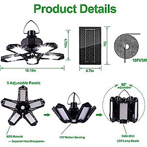Solar Shed Light Indoor Outdoor,Waterproof Solar Pendant Light 6500K Solar Motion Sensor Light with Remote Control 5-Leaf Adjustable Solar Garage Lights for Home,Shop,Barn,Garden,Patio (Single-Head)