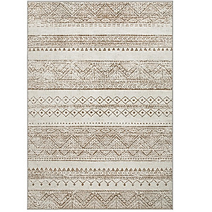 8x10 Area Rugs Living Room Rugs: Large Machine Washable Rug with Non-Slip Backing Non Shedding Stain Resistant, Soft Geometric Moroccan Carpet for Dining Room Nursery Home Office - Brown