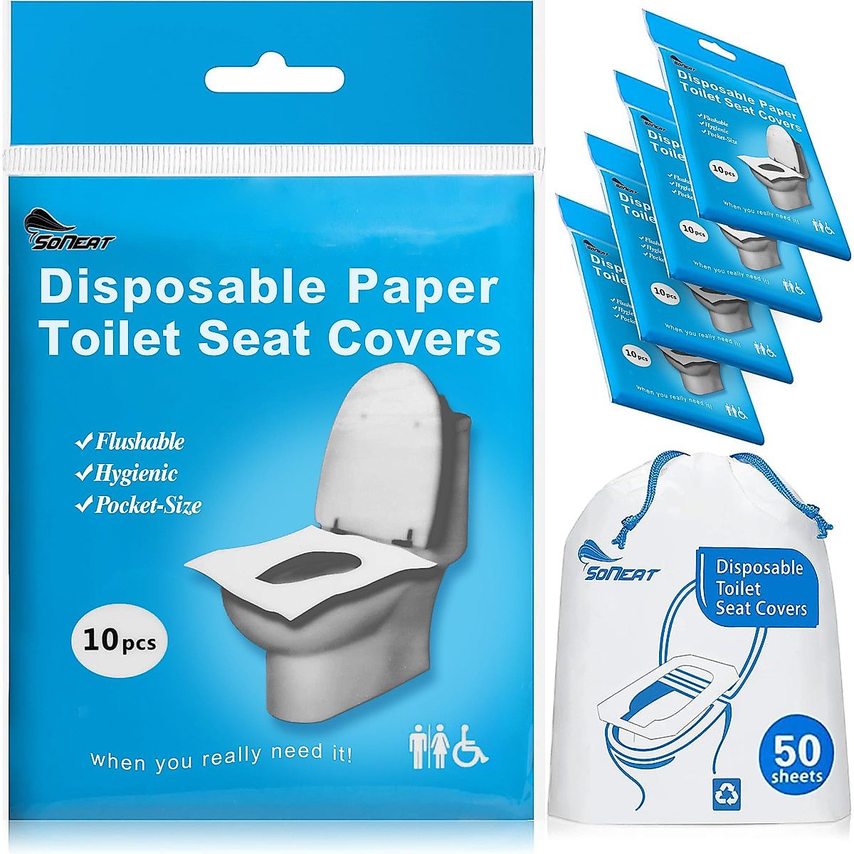 Disposable Toilet Seat Cover - 50 Count Large Flushable Paper Toilet Seat Covers for Travel, Kids Potty Training & Public Restrooms, Premium Paper Toilet Seat Liners, 5 Pack