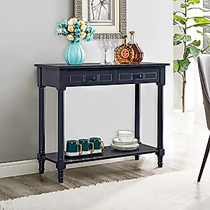 Karl home Console Table with 2 Drawers, Narrow Sofa Side Table Entryway Desk with Bottom Storage Shelf, TV Stand for Living Room Hallway Office, Navy Blue/Black 29.7" H