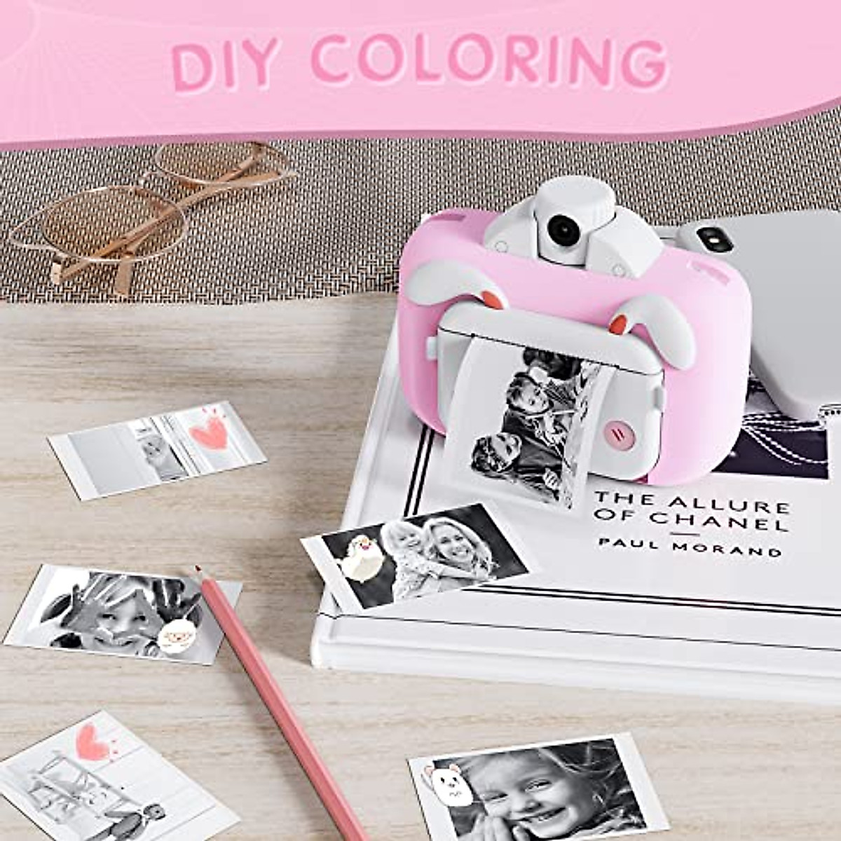 Barchrons Instant Print Digital Kids Camera 3.5 inch Large Screen 1080P Rechargeable Kids Camera for Girls Video Camera with 32G SD Card Gift for 6-12 Years Old