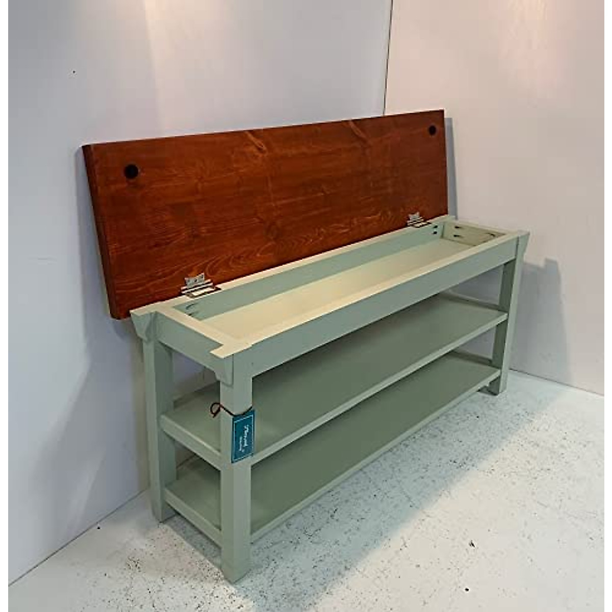 Hallway Entryway Foyer Storage Bench With Two Shoe Shelves in Your Choice of Color and Size 24 Inches to 46 Inches