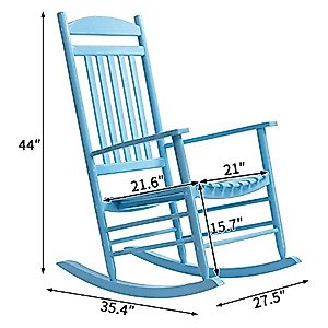 ALIMORDEN Solid Wood Porch Rocking Chair, High Back Slat Reclining Seat Patio Chair, Indoor Outdoor, Blue