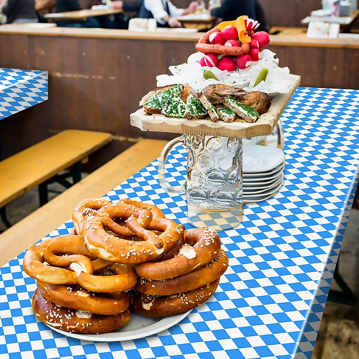 ZYP 5 Pcs Oktoberfests Tablecloth,54" x 108" Oktoberfests Bavarian Vinyl Table Cover,Oktoberfests Decorations Party Table Cloth,Blue and White Tablecloth Oktoberfests Bavarian Flag Check Table Cloth