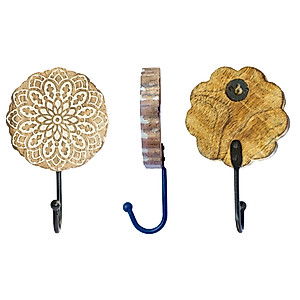 ETROVES Wooden Towel Hook Decorative Boho Flower. Wall Mounted Single Hook for Hanging Coat, Hat, Towel, Bag, Rope (6 Inch) (White)