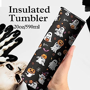 Ceovfoi Halloween Tumbler with Lid and Straw Ghost Boo Witch Ghost Pumpkin Coffee Travel Mug Cup,Witch Goth Decor Halloween Gifts For Women
