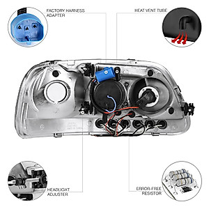 [For 1997-2003 Ford F150 Pickup Truck] LED Halo Ring Chrome Housing Projector Headlight Headlamp Assembly, Driver & Passenger Side