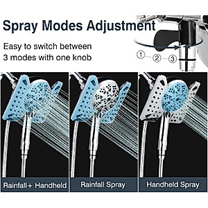 INAVAMZ 2-IN-1 Shower Heads with Handheld Spray Combo: 7.5 Inch Rainfall Shower Head & 10 Settings Hand Held Shower Head, Detachable Shower Head with Hose Lifetime Shower Head Warranty