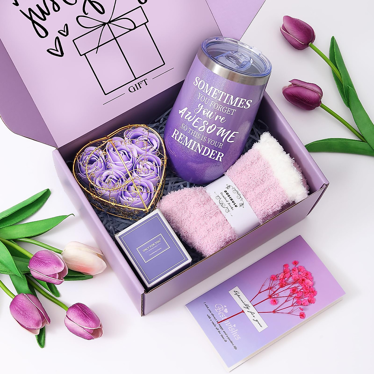 Mollywatr Birthday Gifts for Women, Women Gifts Set | Gift Basket, Friendship Gifts Box for Girlfriend Wife Mom Her Best Friend Sisters Teacher - Valentines Day Mothers Day Christmas Gifts (Purple)