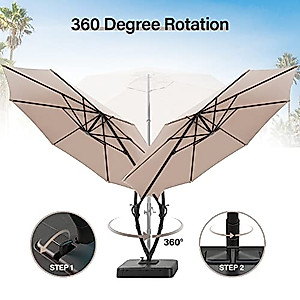 LAUSAINT HOME Outdoor Patio Umbrella with Base included, 11 FT Deluxe Curvy Cantilever Umbrella Heavy Duty Offset Hanging Umbrella with 360° Rotation for Market, Pool, Garden, Backyard, Deck (Beige)