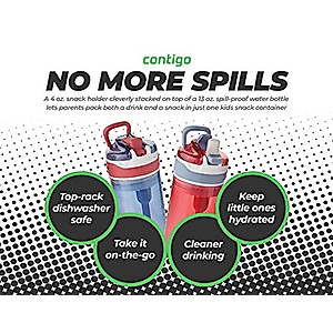 Contigo Snack Hero Water Bottle Set, 2-in-1 Water Bottle with 4oz Snack Compartment & 13oz Spill-Proof Water Bottle - Red & Blue