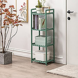 IOTXY Adjustable Multifunctional Shelving Unit - Small 4-Tier Bamboo Freestanding Shelf, Kitchen Organizer, Bathroom Towel Storage Shelves, Living Room Open Bookshelf, Entryway Shoe Rack, Light Green