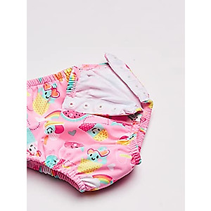 Swim Time Girls' Reusable Swim Diaper UPF 50+ with Side Snaps, Pink ice Cream/Watermelon, X-Large
