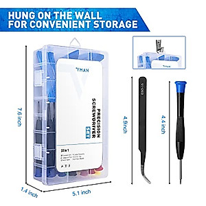 Small Screwdriver Set, VMAN 33Pcs Magnetic Precision Screwdriver with Flathead Phillips Screwdrivers Pentalobe Torx Star Screwdrivers Tweezers for Repairing Smartphone Laptop Eyeglass Watch