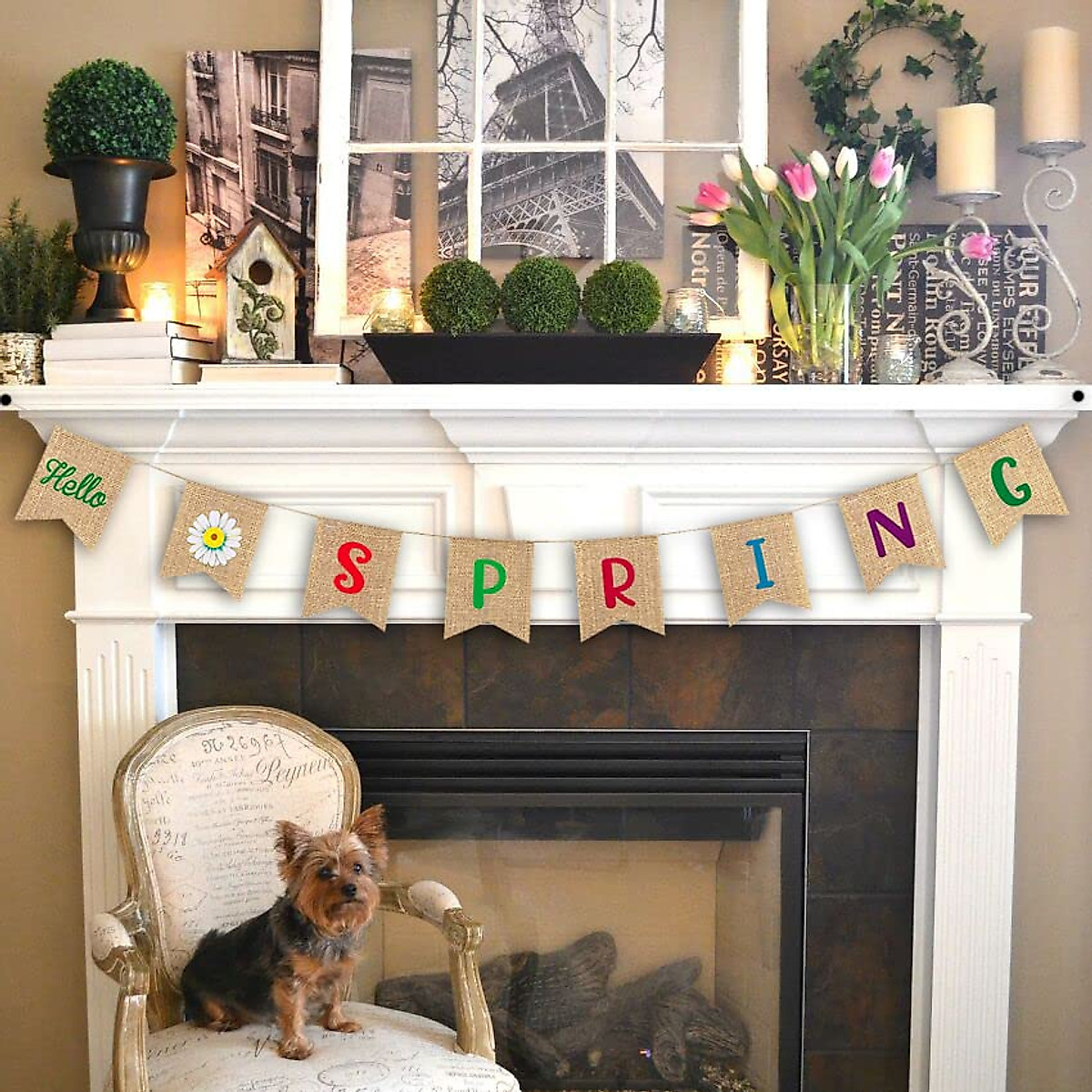 Hello Spring Banner, hogardeck Daisy Rustic Spring Garland Decorations for Home, Indoor Outdoor Mantel Fireplace Hanging Decor Party Supplies