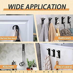 FANTEXY 3 Packs Adhesive Hooks, Towel Hooks Wall Hooks Self Sticking, Black Adhesive Coat Hooks Heavy Duty Stainless Steel, Bathroom Bedroom Kitchen Wall Towel Hooks for Hanging Robe Clothes Purse Hat