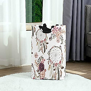 ALAZA Dream Catchers and Flowers Large Laundry Hamper Bag Collapsible with Handles Waterproof Durable Clothes Round Washing Bin Dirty Baskets Organization for Home Bathroom Dorm College