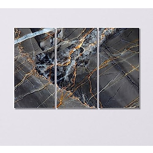 Yellow and Dark Gray Marble Canvas Print 3 Panels / 36x24 inches