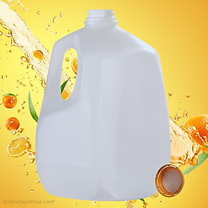 (8 PACK) 128 Oz Empty Plastic Gallon Juice Bottles with Tamper Evident ORANGE Caps - Smoothie Bottles - Ideal for Juices, Milk, Smoothies, Picnic's and Even Meal Prep - Made in USA