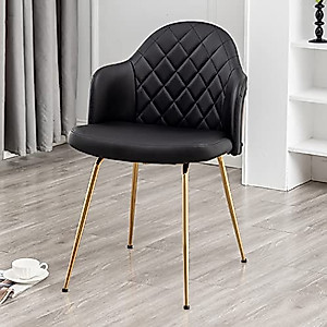 WUPOTO Dining Chairs Set of 2, Modern Upholstered Kitchen & Dining Room Chairs with Golden Metal Legs, Faux Leather Upholstery, Curved Back (Black1)