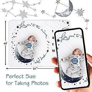 Yoothy Moon Baby Monthly Milestone Blanket Boy, Newborns Month Blanket Gift for Baby Shower, Soft Plush Photo Prop Blanket for Boy&Girl, Wreath &12 Stickers Included, Large 51''x40''