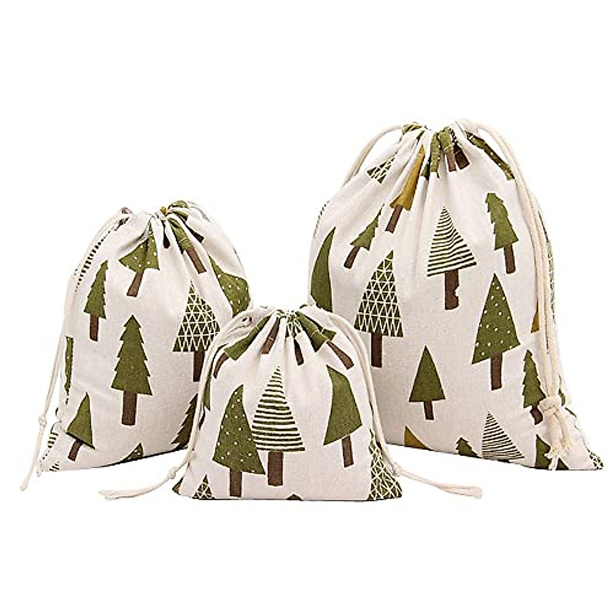 RUIH Green Trees Pattern Double Drawstring Pouches Muslin Bags Gift Bags Sacks Sachet Bags for Jewelry Candy Favors Wedding Birthday Party (5.5x6.3/1 Bag)