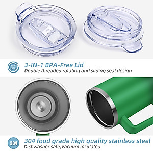 40 oz Tumbler with Handle and Straw, 100% Leak Proof Tumblers Cup, Stainless Steel Insulated Travel Coffee Mug, Keeps Drinks Cold for 24 Hours or Hot for 10 Hours, Fit for Car Cup Holder, Green