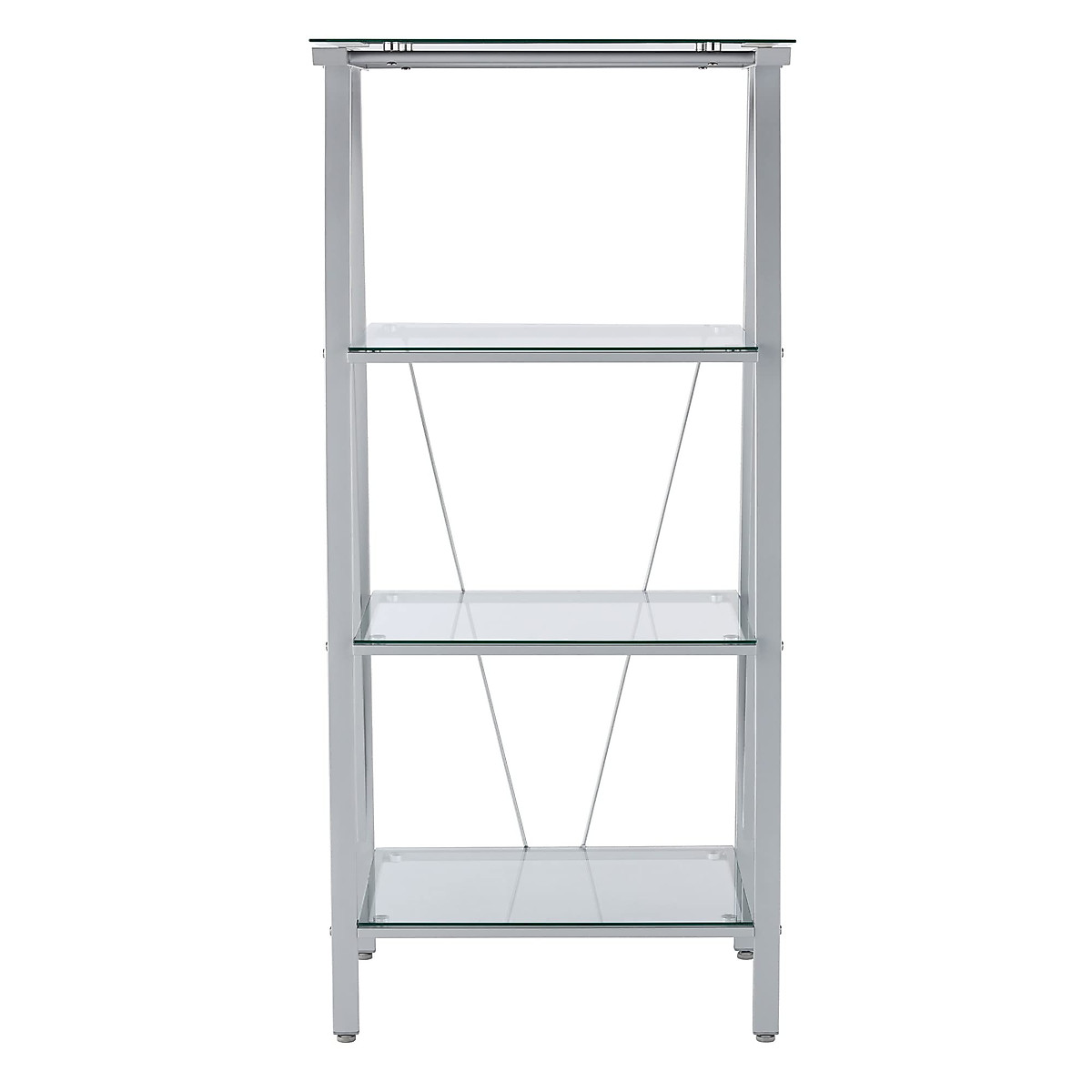 Realspace® Vista 60"H 4-Shelf Glass/Metal Bookcase, Clear/Silver