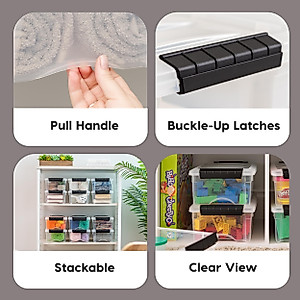 IRIS USA 6 Qt Stackable Plastic Storage Bins with Lids, 10 Pack - BPA-Free, Made in USA - See-Through Organizing Solution, Latches, Durable Nestable Containers, Secure Pull Handle - Clear/Black