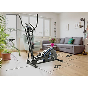 Exerpeutic Magnetic Flywheel Elliptical Trainer Machine for Home Gym with Natural Elliptical Motion, Bluetooth MyCloudFitness Tracking and Pulse Rate Grips, Black Blue