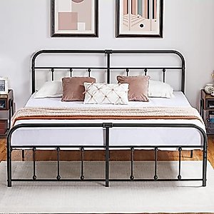VECELO Metal Platform Bed Frame Mattress Foundation with Headboard & Footboard，No Box Spring Needed，King Size