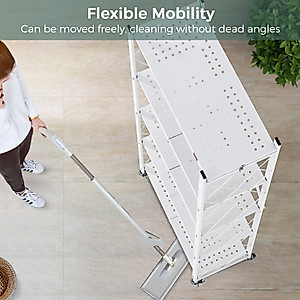 DEANIC 5-Shelf Folding Bookcase with Wheels, Heavy Duty Storage Shelves, Freestanding Metal Wire Shelving Unit for Living Room, Office, Kitchen, Basement, Pantry (White)